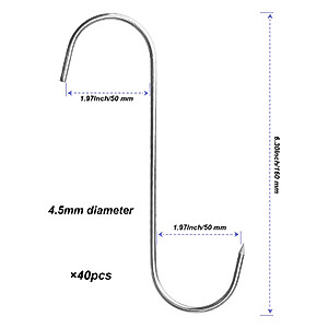 MAHIONG 40 PCS 6.3 Inch Meat Hooks, Stainless Steel S-Shaped Butcher Hook Smoking Hook Meat Processing for Hanging, Drying, BBQ, Chicken, Ribs