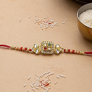 Rakhi Bracelet or Thread for Brother for Raksha Bandhan Handmade Colourful Silk Thread and Beads Design Rakhi Rakshabandhan Bracelet with Resin & Glass Stones in Kundan Desi