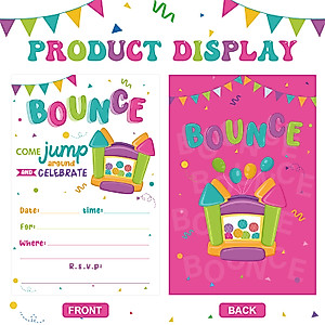 Nezyo 30 Count Bounce House Birthday Invitations Jumping Party Invitations Bounce Graduation Birthday Party Invite Card with 30 Castle Envelopes for Boy Girl Trampoline Jump Birthday Party(Pink)