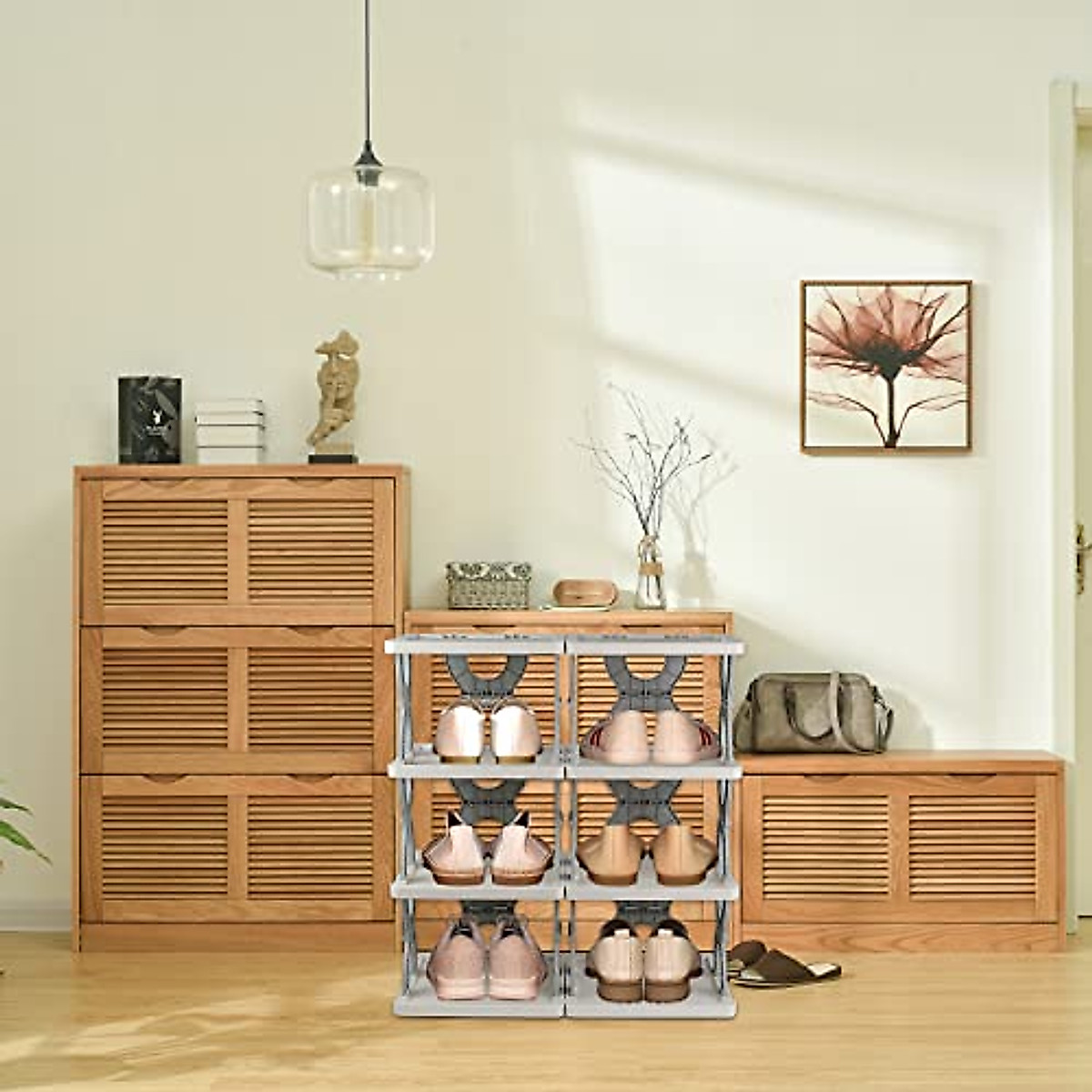 FIROK Shoes Rack,8-Tier Foldable Shoe Shelf for Entryway, Free Standing Shoes Storage Organizer Easy Assembly Shoe Holder for Student's Dorm