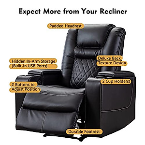 CANMOV Electric Recliner Chairs Set of 2, Power Recliner Chairs with USB Ports and Cup Holders, Breathable Leather Home Theater Seating with Hidden Arm Storage, Black