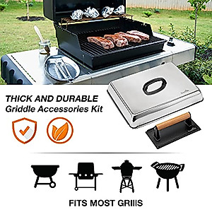 Stanbroil Melting Dome & Grill Press Kit- Stainless Steel Basting Cover Cheese Melting Dome with Cast Iron Burger Bacon Press for Flat Top Griddle Grill Indoor/Outdoor
