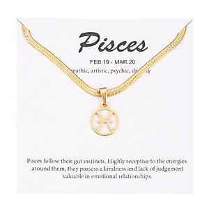 TGOLM Pisces Sign Choker Necklace Spiritual Horoscope Jewelry Birthday Gift Gold Plated Stainless Steel Snake Chain