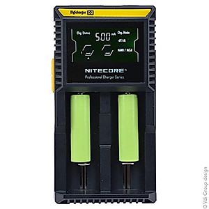 Nitecore D2 EU Battery Two Bays Charger with LCD Display,Black,Li-ion (26650, 22650, 18650, 17670, 18490, 17500, 18350, 16340(RCR123), 14500, 10440). Ni-MH and Ni-Cd (AA, AAA, AAAA, C) rechargeable batteries