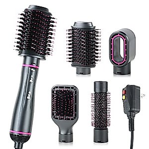 Hair Dryer Brush, 4 in 1 Detachable Blow Dryer & Volumizer Styler Hot Air Brush Hair Dryer Brush Blow Dryer Brush in One for Hair Drying Volumizing Straightening Curling Styling