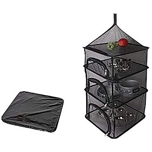 ASkinds Camping Drying Rack 3 Layers Hanging Dry Net Folding Mesh Hanger Outdoor Tableware Food Vegetables Dryer Rack with Zippers for Camping Hiking Fishing BBQ(Black)