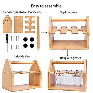 JILLMO Whiskey Glass Holder Rack, Bamboo Caddy Compatible with Glencairn Whisky Glasses, Crystal Whiskey Glasses, Bourbon Glasses