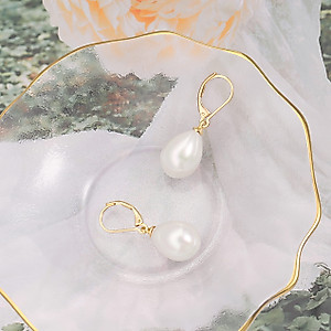 POTESSA Handpicked White Shell Pearl Earrings 18k Gold Plated Leverback Dangle Stud Pearl Earrings Jewelry for Women