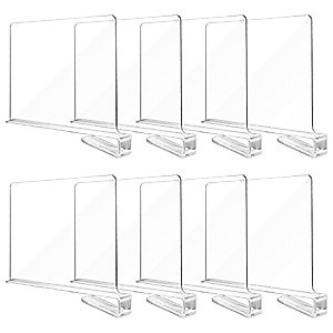 HOLIIO 8PCS Acrylic Shelf Dividers,Clear,Plastic Closets Shelf and Separator Organization for Bedroom, Kitchen and Office