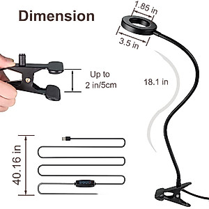 Bekada Clip on Desk/Ring Light with Clamp for Video Conference Lighting, Computer Webcam, USB LED Laptop Light for Zoom Meetings Reading with 3 Color 10 Dimming Level