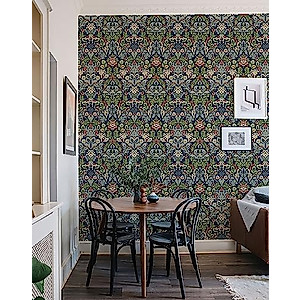 JiffDiff Botanical Wallpaper Peel and Stick Morris Floral Wallpaper Cabinet Contact Paper Stick On Wall Paper Wall Decor (Midnight Blue，Second Batch)