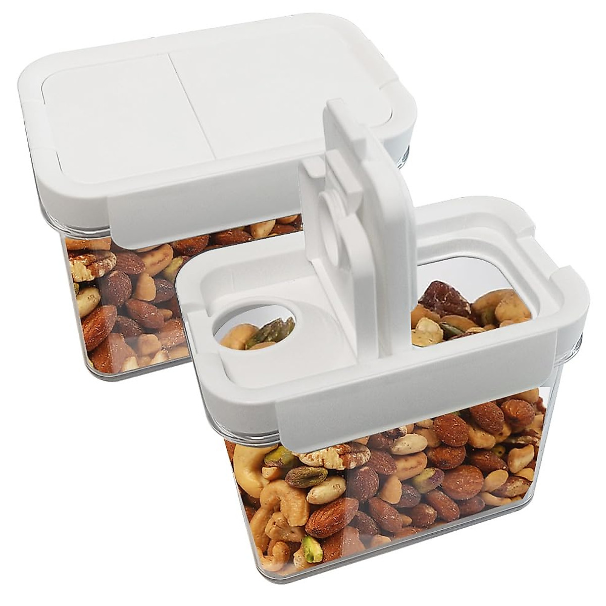 Besmall Food Storage Container with Flip Top Lid for Pouring Airtight Cereal Containers Storage Small Jar with Measuring Cup for Dry Food, Snacks, Dry Fruits,Candy,Cracker,Tea, 2 Pack-1.1L