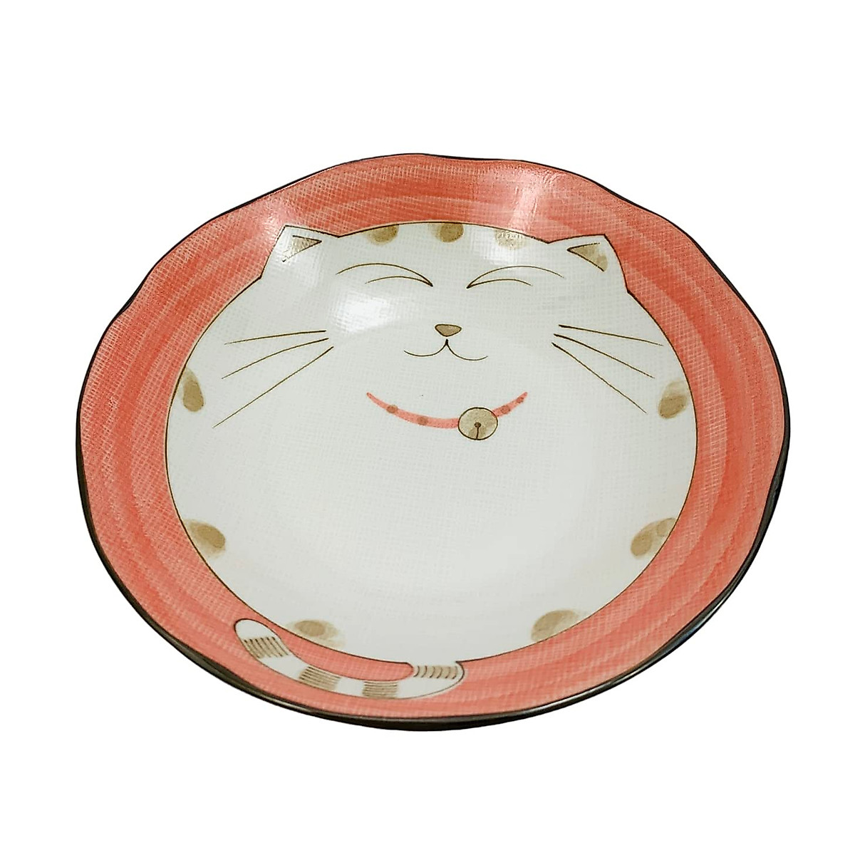 JapanBargain 2479, Japanese Porcelain Shallow Soup Bowl for Dinner Lunch Rice Poke Donburi Udon Ramen Noodle Pasta Cereal Maneki Neko Lucky Cat Pattern for Cat Lovers Made in Japan, 8.5-inch, Pink
