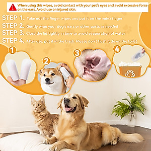 Pet Ear Finger Wipes for Dog & Cat 60pcs, Dog Ear Finger Wipes Soothing Odor, Ear Wipes for Dogs Reduce Earwax Buildup, Dog Supplies Ear Cleaner Wipes Remove Dirt & Non-Irritating