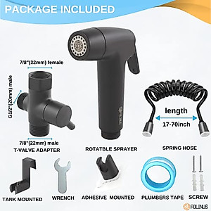 Bidet Sprayer for Toilet, FOLINUS Stainless Steel Handheld Bidet Sprayer with Doulbe Layer Leak-Proof Hose and Brass T-Valve and for Feminine Wash, Personal Hygiene, Pet(Matte Black)