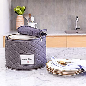 Bulb & Shade 12" Dinner Plate Storage Case - Quilted Plate Storage Containers - Padded Protectors to Store and Transport Your Fine China Dinnerware Dishes - Thick Felt Dividers Included