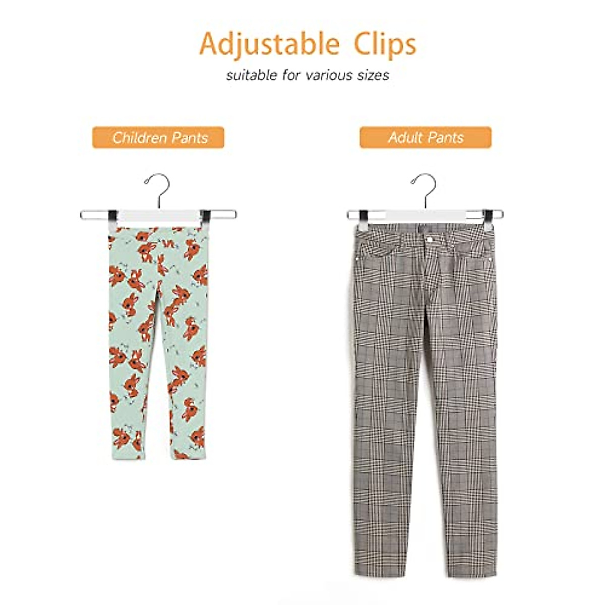 Nature Smile Solid Wooden Skirt Pants Hangers 20 Pack,Premium Wood Bottom Shorts Hangers for Slacks Trousers with Larger Adjustable Anti-Rust Clips (White)