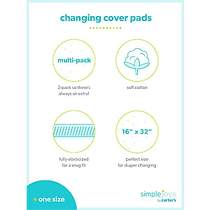 Simple Joys by Carter's Kids' Baby 2-Pack Cotton Changing Pad Covers, Green/Heather, One Size
