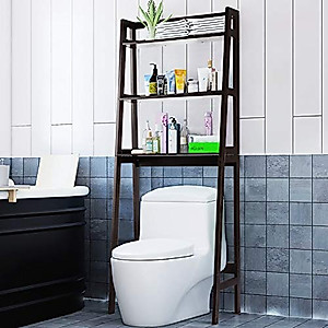 Tangkula Bathroom Space Saver, Over The Toilet Storage Rack, Free Standing 3-Shelf Bathroom Organizer, Multifunctional Bathroom Toilet Rack (Brown)