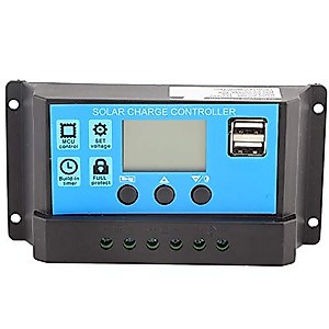 Akozon Solar Panel Controller, Solar Charger Controller Intelligent Panel Battery Regulator PWM 12V 24V Dual USB (YJSS-10A)