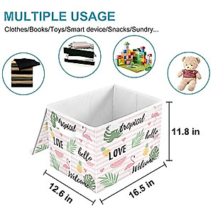 CaTaKu Famingos Pink Pineapples Storage Bins with Lids and Handles, Fabric Large Storage Container Cube Basket with Lid Decorative Storage Boxes for Organizing Clothes