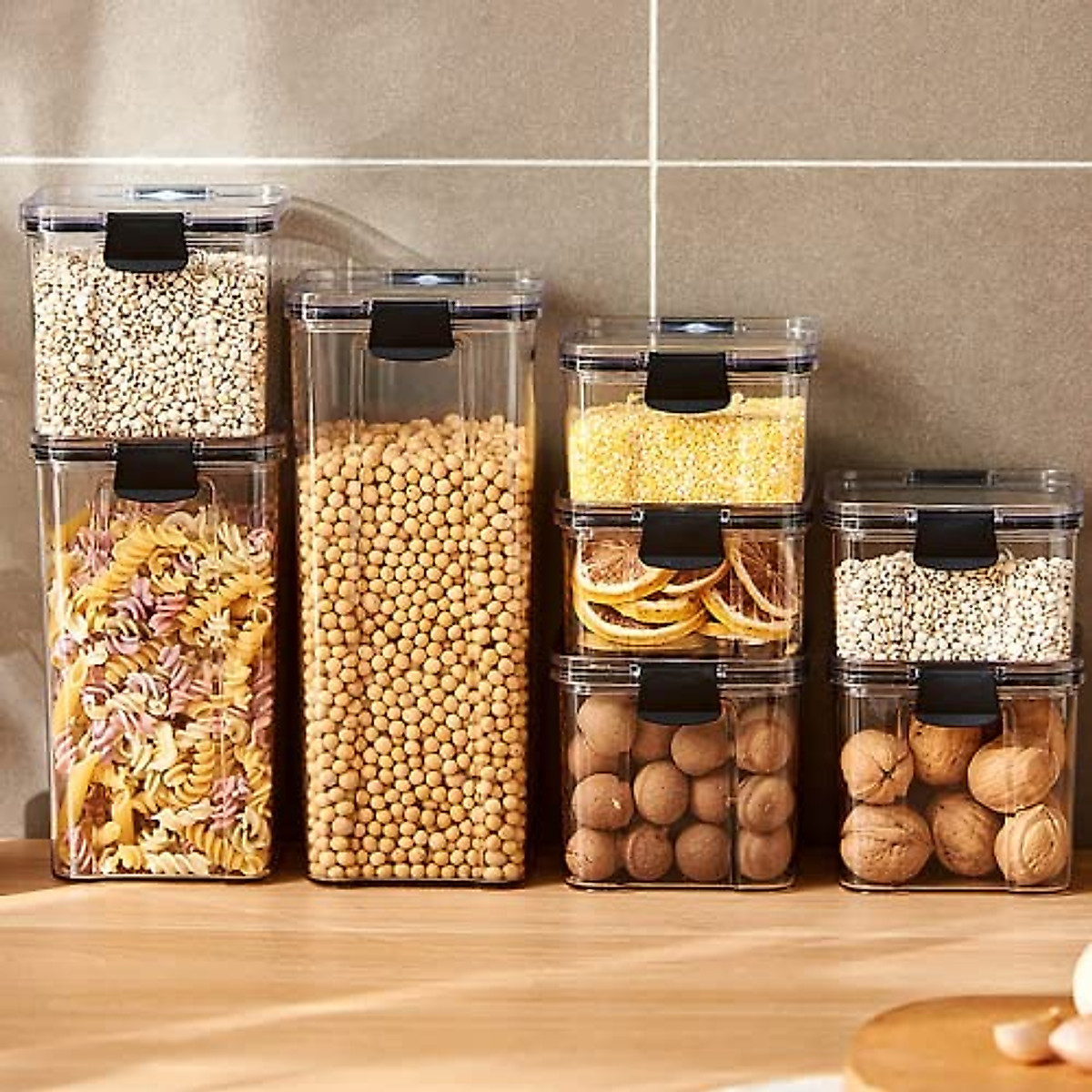 Rvikurc Airtight Food Storage Containers with Lids, Anti Leak Cereal Flour Storage with 4-Side Locks for Solid Food Sugars Soups and Sauces, Freezer-Safe Plastic Pantry Kitchen Organizations