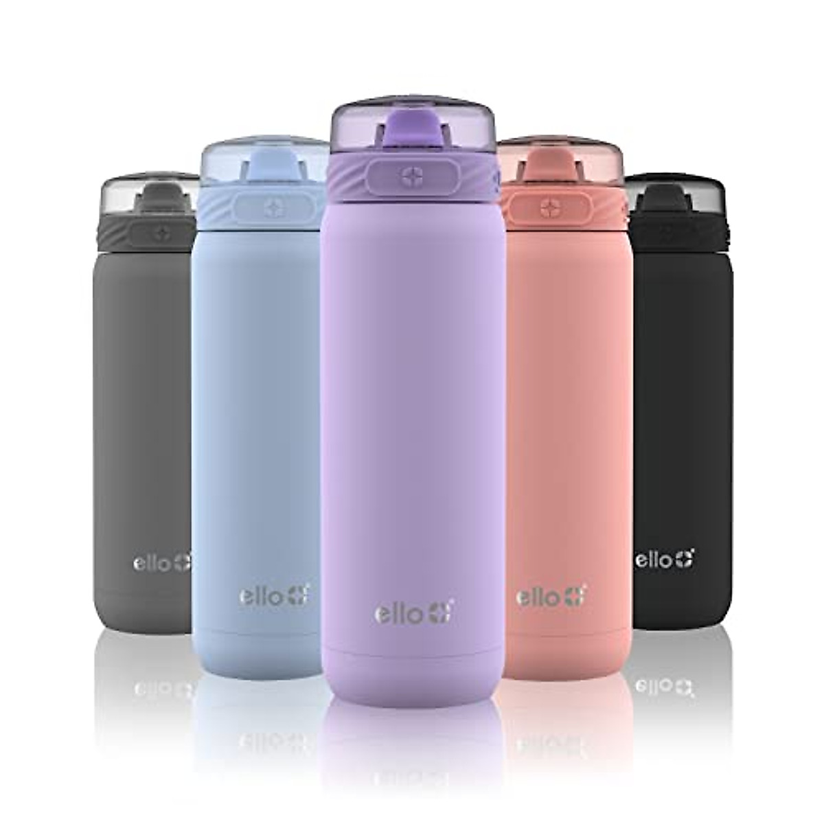 Ello Cooper Vacuum Insulated Stainless Steel Water Bottle with Soft Straw and Carry Loop, Double Walled, Leak Proof, Lilac, 32oz