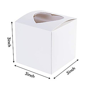 ONE MORE 3" Mini Single Favor White Cupcake Boxes with Heart Shape Window without Handle,Small Cupcake Box Carrier Individual Containers 3X3X3inch,Pack of 25