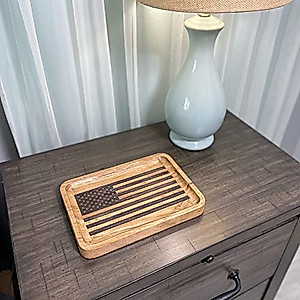 Guard The Line American Flag Valet Tray – Acacia Wood Catch All Tray, EDC Tray – Every Day Carry Bedside Tray, Dump Tray EDC Organizer, Nightstand Tray, Decorative Tray, Key Tray, 11 x 7.75 x 1 inches