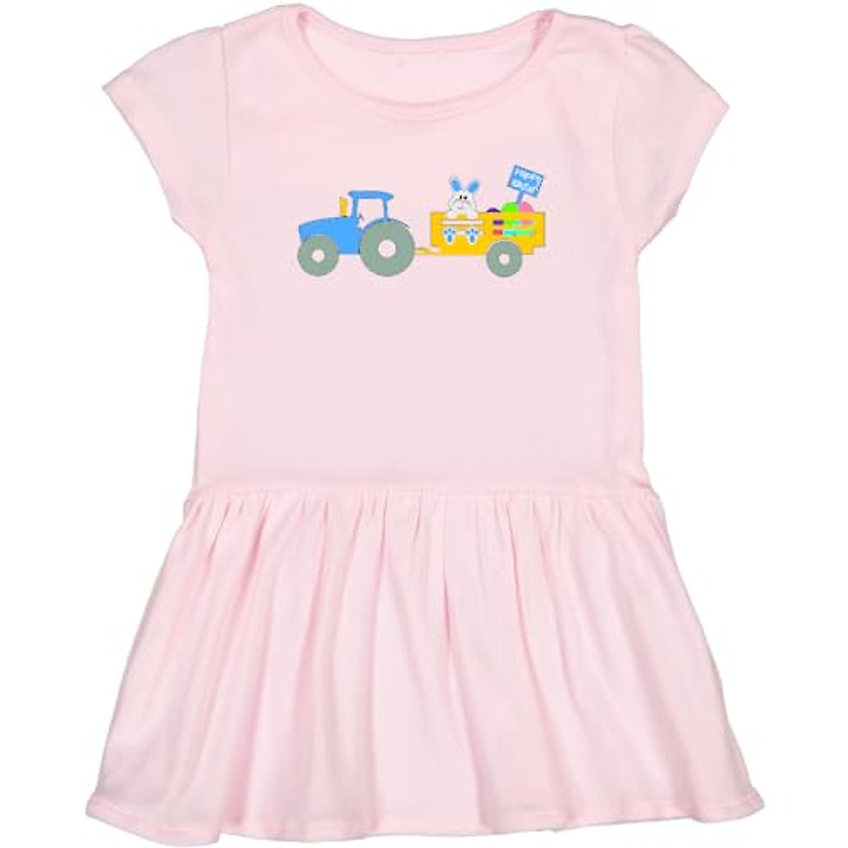 inktastic Happy Easter Cute Bunny and Blue Tractor Toddler Dress 4T Ballerina Pink 3e55d