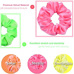 IVARYSS Neon Scrunchies for Hair 80s, Premium Velvet Soft Hair Scrunchy, Solid Colors Thick Elastic Bands, Hair Accessories for Women and Girls, 12 Pack