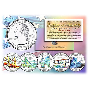 2001 US Statehood Quarters HOLOGRAM 5-Coin Complete Set w/Capsules & COA