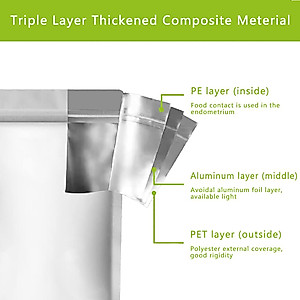 50 pcs Mylar Bags for Food Storage Reusable Mylar Bags with Oxygen Absorbers 400cc Thick 9.44 mil,Heat Sealable Mylar Bags for Food Storage Zipper Pouches (1 Quart, 10"x7")