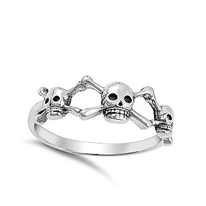 Crossbone Skull Oxidized Biker Ring New .925 Sterling Silver Band Size 7