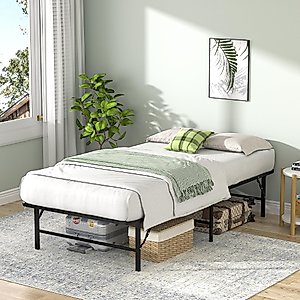 VECELO 14 Inch Foldable Metal Platform Bed Frame, Tool-Free Assembly/Box Spring Replacement/Quiet Noise Free-King, Black
