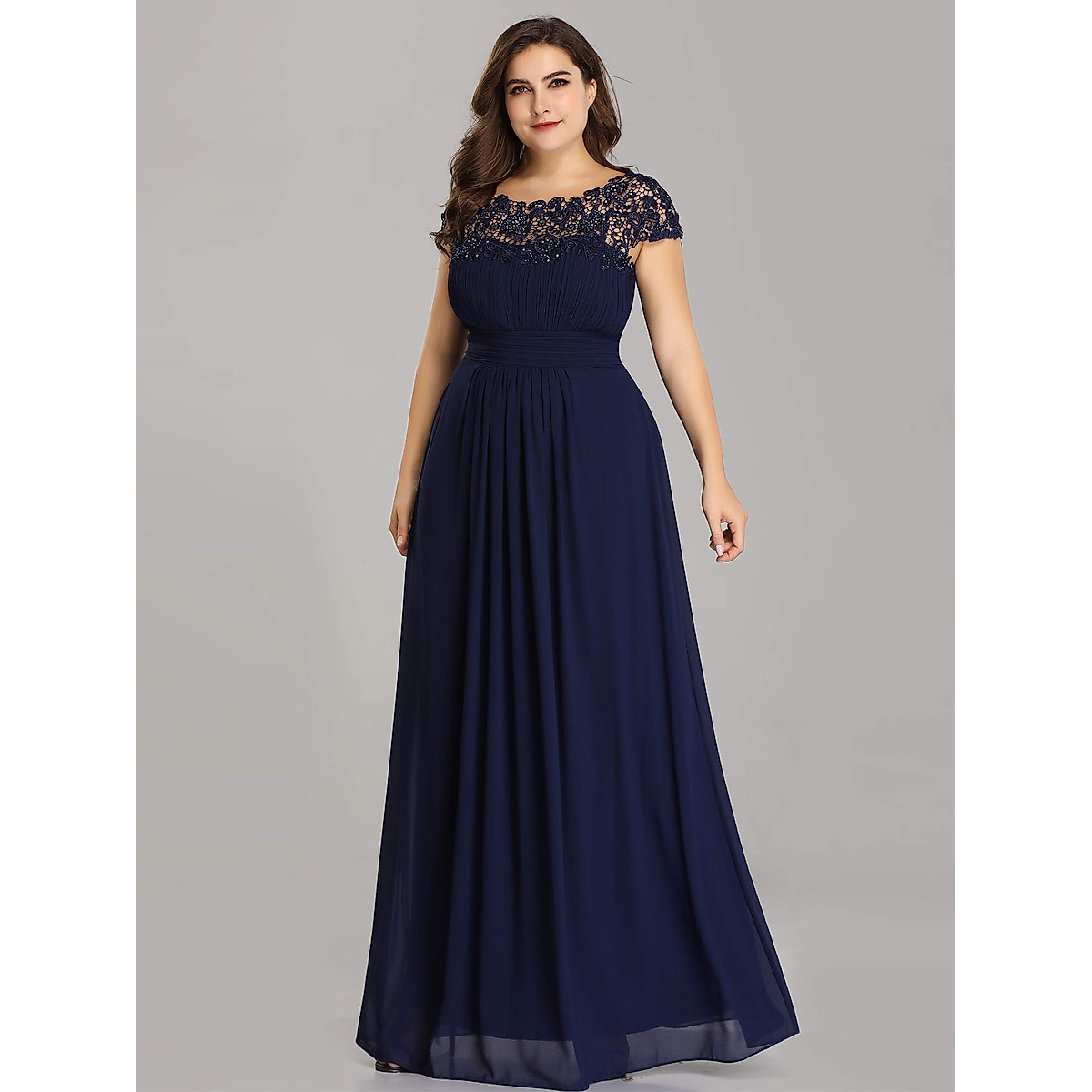 Ever-Pretty Womens Plus Size Rinestone Maxi Formal Evening Dresses Navy Blue US20