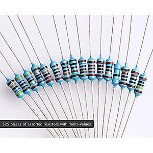 ELEGOO 17 Values 1% Resistor Kit Assortment, 0 Ohm-1M Ohm (Pack of 525) RoHS Compliant for Electronic Projects