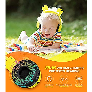 Kids Headphones with VoliBolt Ears, Mumba Wired Over-Ear Headphones with Music Sharing Function, 85dB Volume Limited Hearing Protection,Safe Food Grade Material, 3.5mm Jack (HS01) Headset for Children