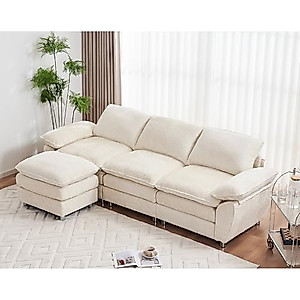 101.6" Small Modular sectional Sofa,Living Room Comfort Cloud Couch sectional, Modern Dark 3-Seater Cloud Sofa，Modular Sofa with Ottoman，Comfortable upholstered Furniture. for Apartment Office(White)