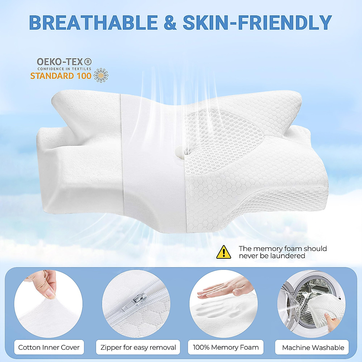 Elviros Cervical Memory Foam Pillows for Neck and Shoulder Pain, Ergonomic Orthopedic Sleeping Support Pillow for Side Sleepers, Back and Stomach Sleepers (Dark Grey)