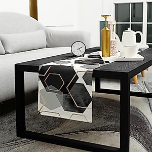 Lsrtoss Black Grey Geometric Table Runner 120 Inches Long Farmhouse Dress Scarves, Yellow Modern Abstract Art Aesthetics Dining Tablerunner for Coffee Table/Kitchen Island/Party Décor, 13" x 120"