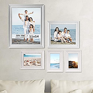 LaVie Home 5x7 Picture Frames (3 Pack, Distressed White Wood Grain) Rustic Photo Frame Set with High Definition Glass for Wall Mount & Table Top Display