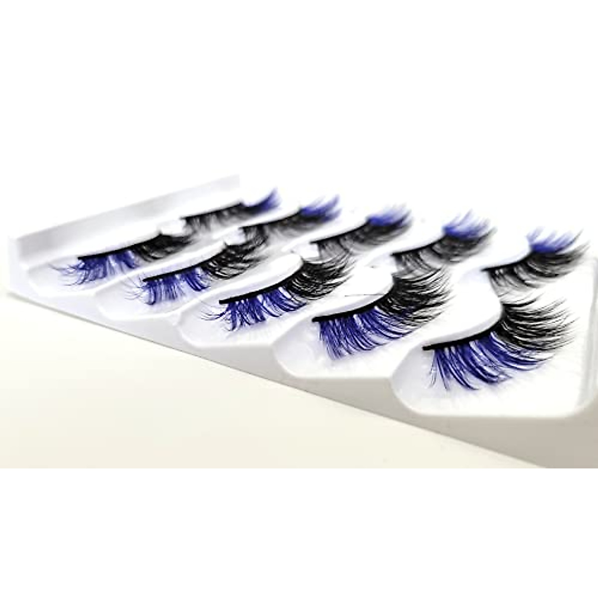 MISSLADY 16mm 5 Pairs Pack 3D Faux Mink Eyelashes with Blue Ends Colored Lashes (FM-204, 8-16mm, Black with Blue Ends, 5 Pairs)