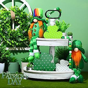 3 Pieces St Patricks Day Table Wooden Signs Shamrocks Wooden Sign Irish Themed Freestanding Table Decorations for Desk Office Home Party Decoration Tray Decor (Lovely Style)