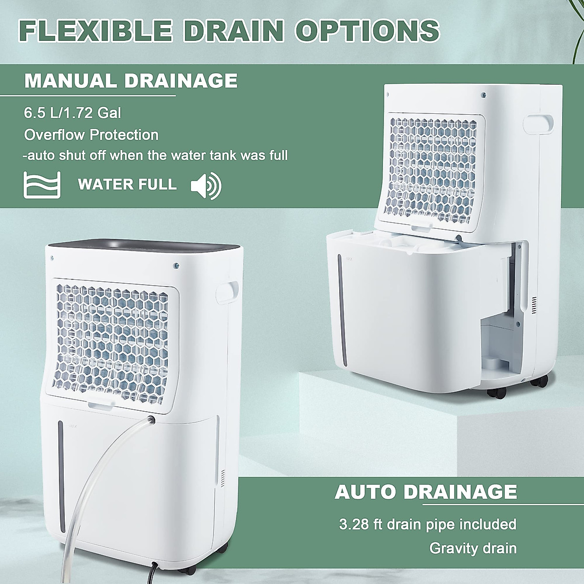 Sapodilla Dehumidifier for Basement, 50 Pints Dehumidifier for 3000 Sq.Ft, 1.72 Gallon Water Tank with Drain Hose, Auto or Manual, Portable Home Dehumidifier for Large Room Bedroom Bathroom Laundry