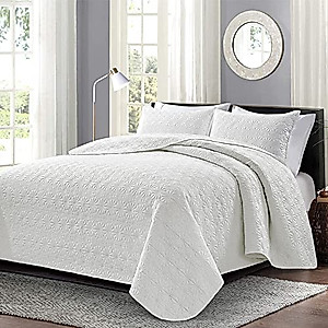 Mocaletto Luxury 2 Piece Twin Size Quilts, Elegant&Reversible Quilt Set White Bedding Set with Pillow Sham, Soft Lightweight Microfiber Bedspread, Twin Size Bedding Coverlet(White,68 * 88)