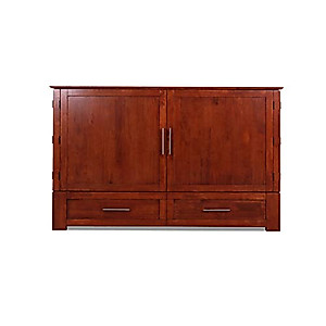 Emurphybed Daily Delight Murphy Cabinet Chest Bed with Charging Station & 6" Memory Foam Mattress, (Queen, Cherry)