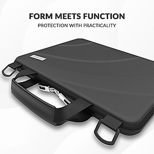 UZBL 13-14 inch Chromebook Case Protective Laptop Hard Cover Sleeve, Always-on Work in Case with Carrying Handle Shoulder Strap (Black PU)