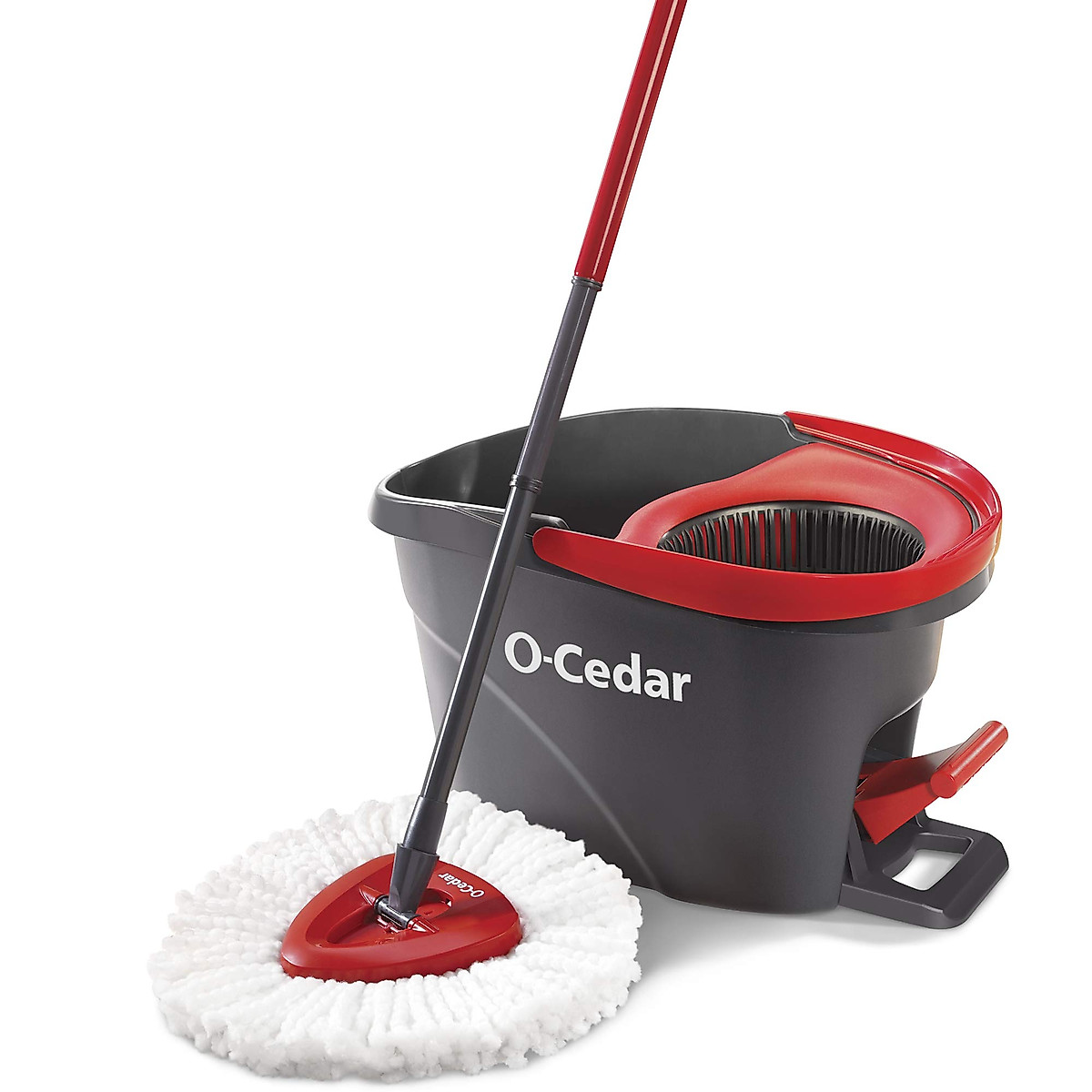O-Cedar EasyWring Microfiber Spin Mop, Bucket Floor Cleaning System, Red, Gray + O-Cedar PACS Hard Floor Cleaner, Crisp Citrus Scent