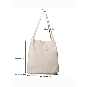 SHENHE Women's Corduroy Double Handle Big Canvas Shoulder Bags Tote Handbags with Pockets Beige One Size